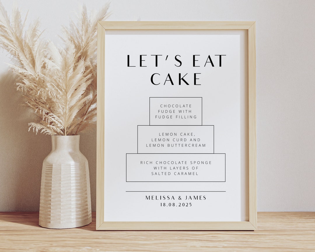 Modern Cake Menu Sign Template Minimalist Wedding Let's - Etsy