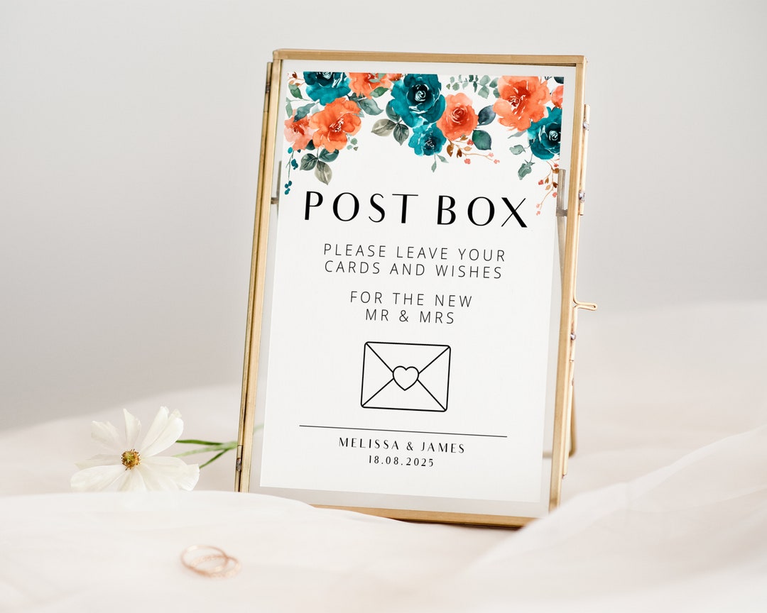 Orange and Teal Rustic Post Box Sign Template, Minimalist Greenery ...