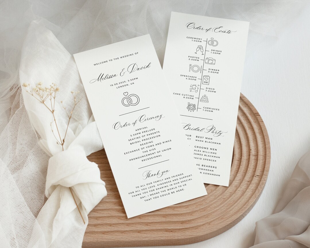 Modern Calligraphy Wedding Program Template Slim Modern - Etsy