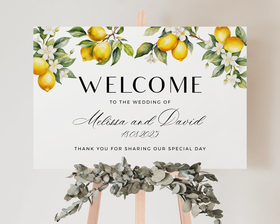 Lemon Welcome Sign Template, Summer Citrus Bridal Shower, Yellow ...