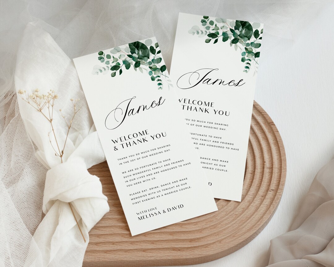 Modern Rustic Thank You Place Card Template, Green Floral Thank You ...