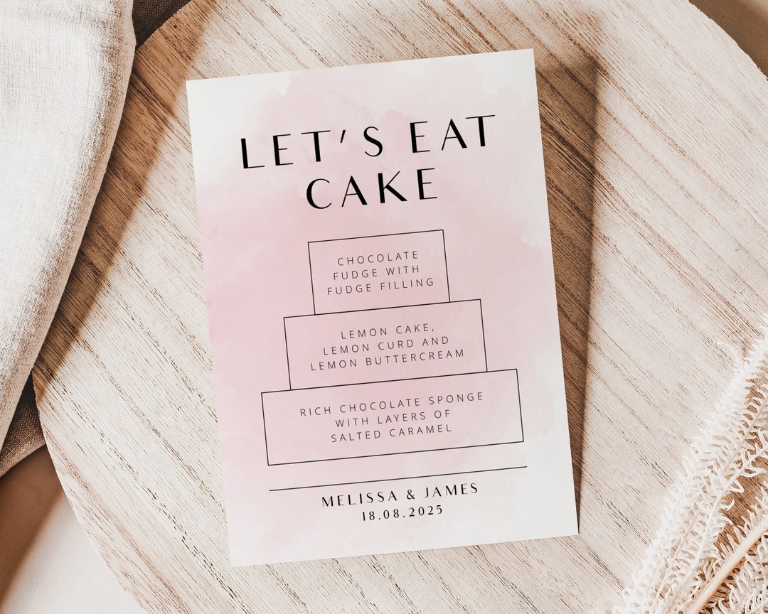 Minimalist Pink Cake Menu Sign Template, Blush Wedding Let's Eat Cake ...