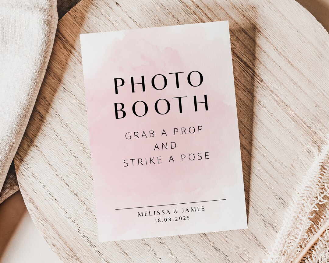 Modern Pink Minimalist Photo Booth Sign Template, Printable Blush Photo ...