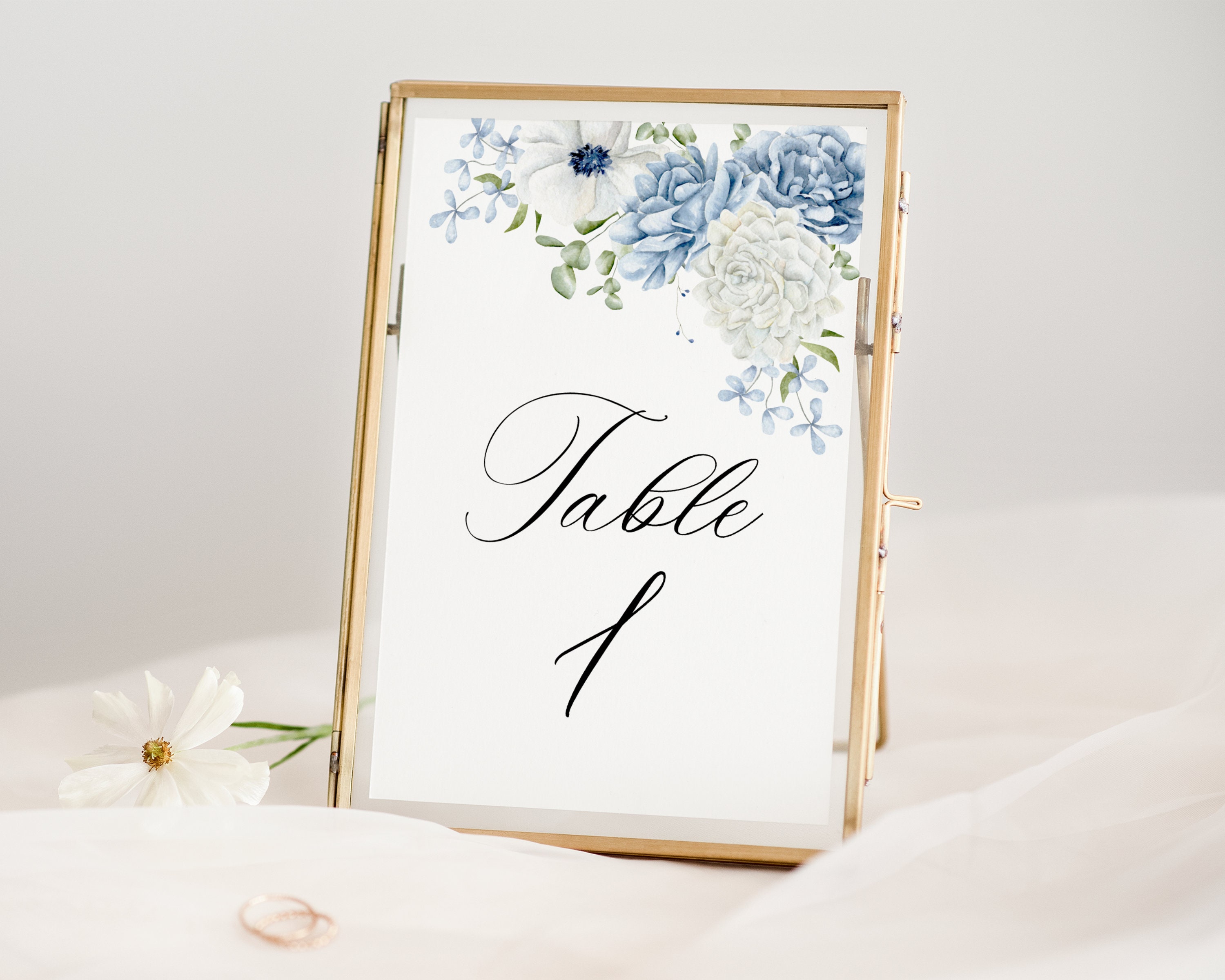 Dusty Blue Table Number Template, Light Blue Floral Printable Table ...