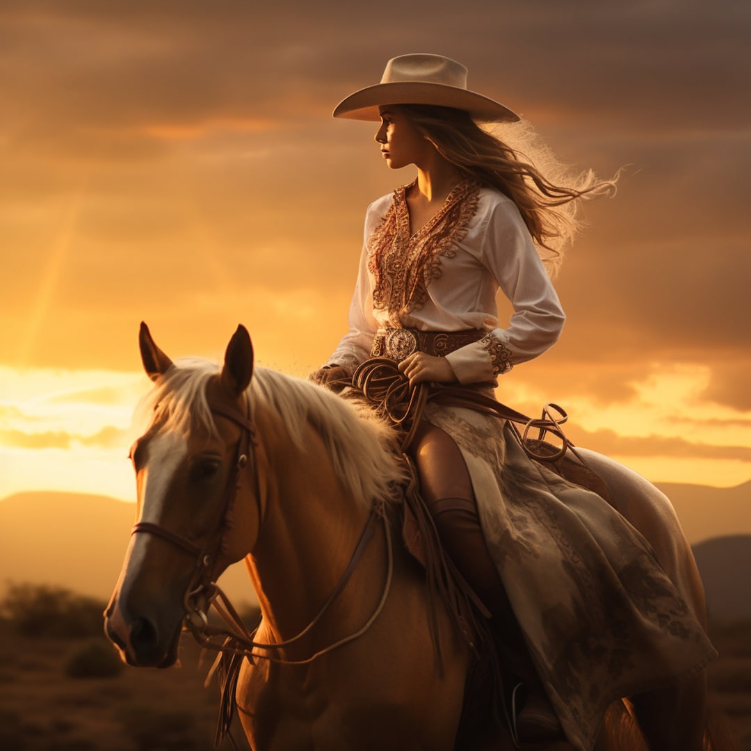 Cowgirl Horseback Riding Sunset - 3D Sublimation 20 Oz Skinny Straight Tumbler Wrap - 300 DPI ...