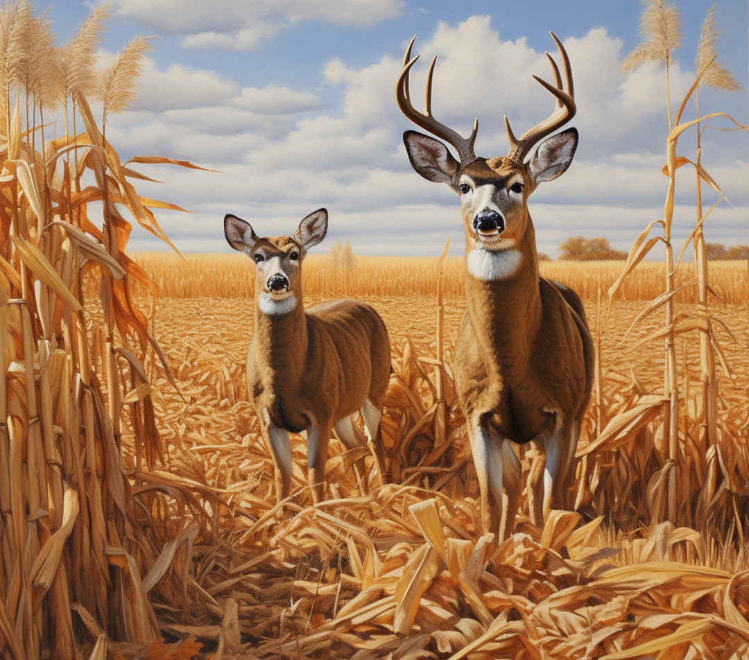 Big Buck and Doe in Harvested Corn - 3D Sublimation 20 Oz Skinny ...