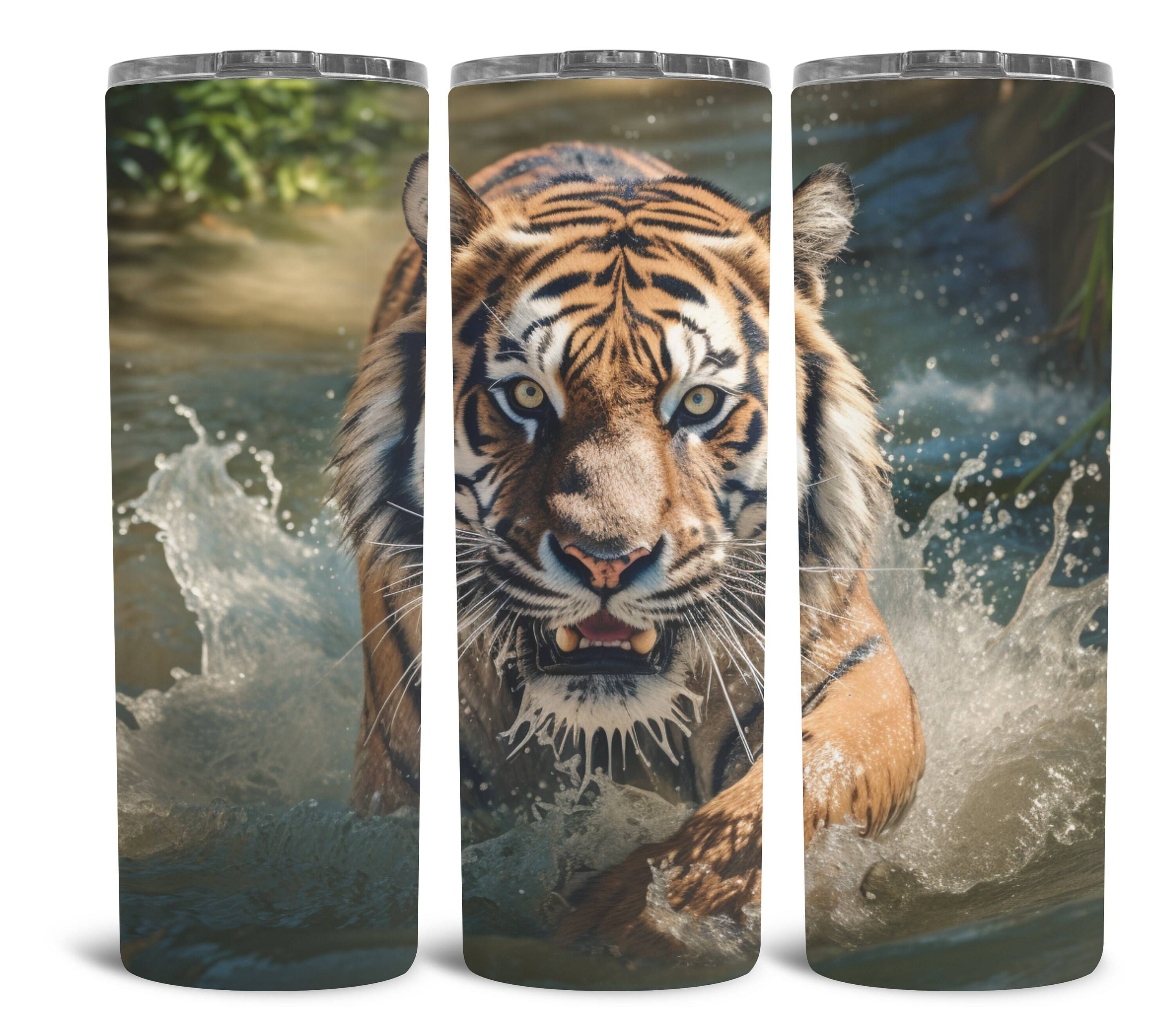 Amazing Tiger Running in River Realistic Tumbler Wrap - 3D Sublimation ...