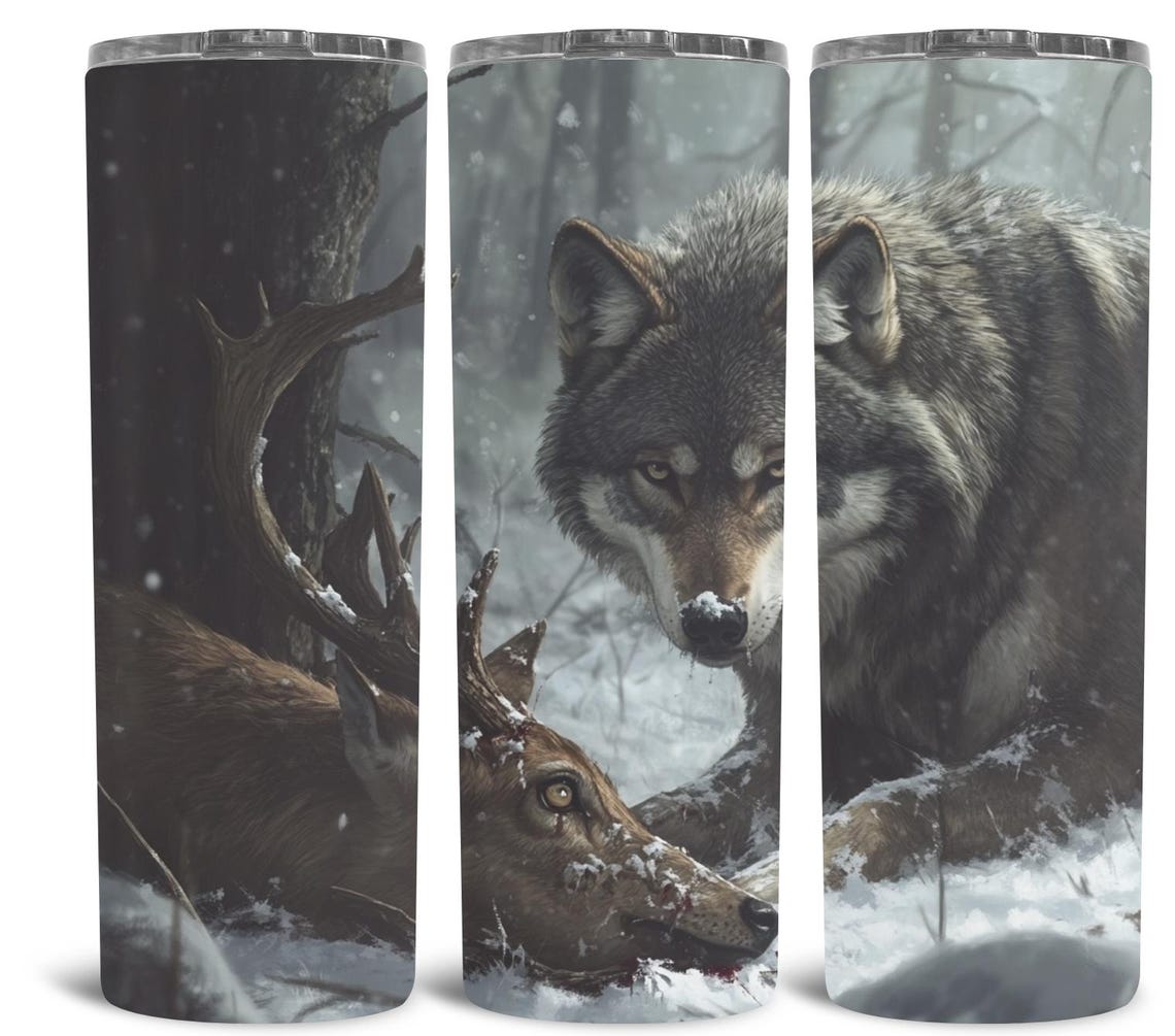 Wolf Guarding Fresh Deer Kill in a Snowy Scene 3D Sublimation Skinny ...