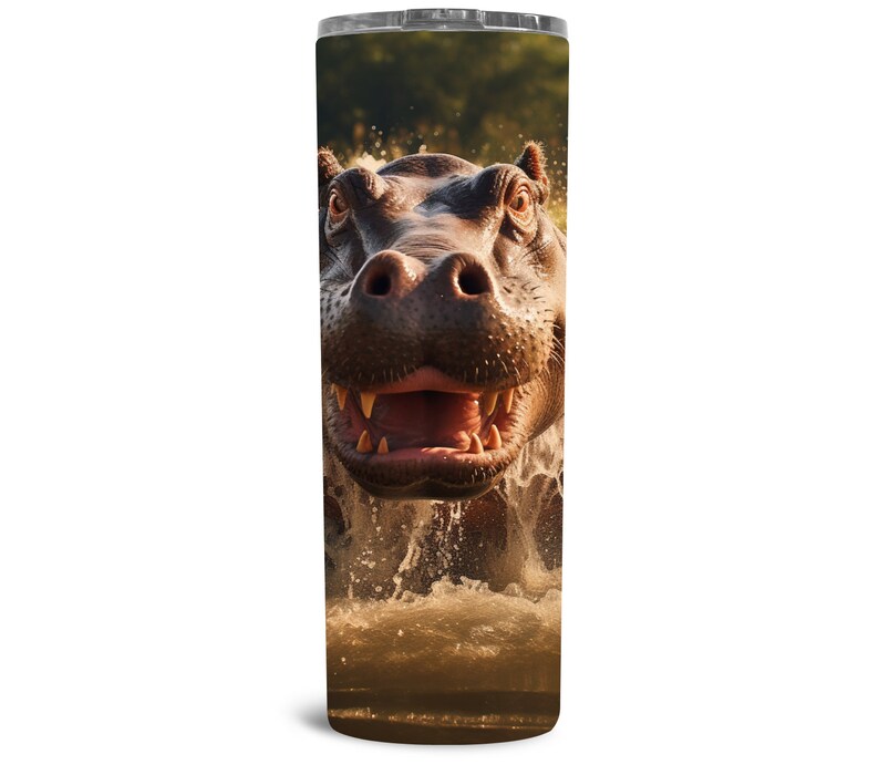 Hippopotamus Attacking Bursting Out of Water 3D Sublimation 20oz Skinny ...