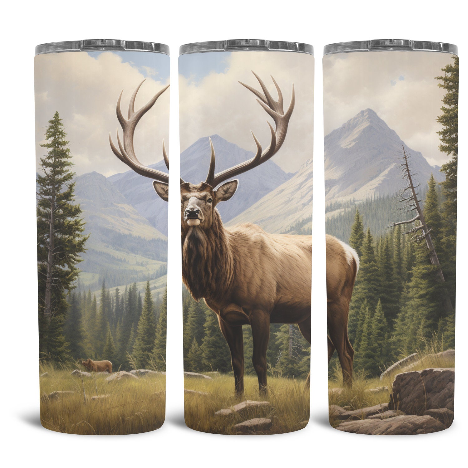 King of the Mountains Majestic Elk 3D Sublimation 20 Oz Skinny Straight ...