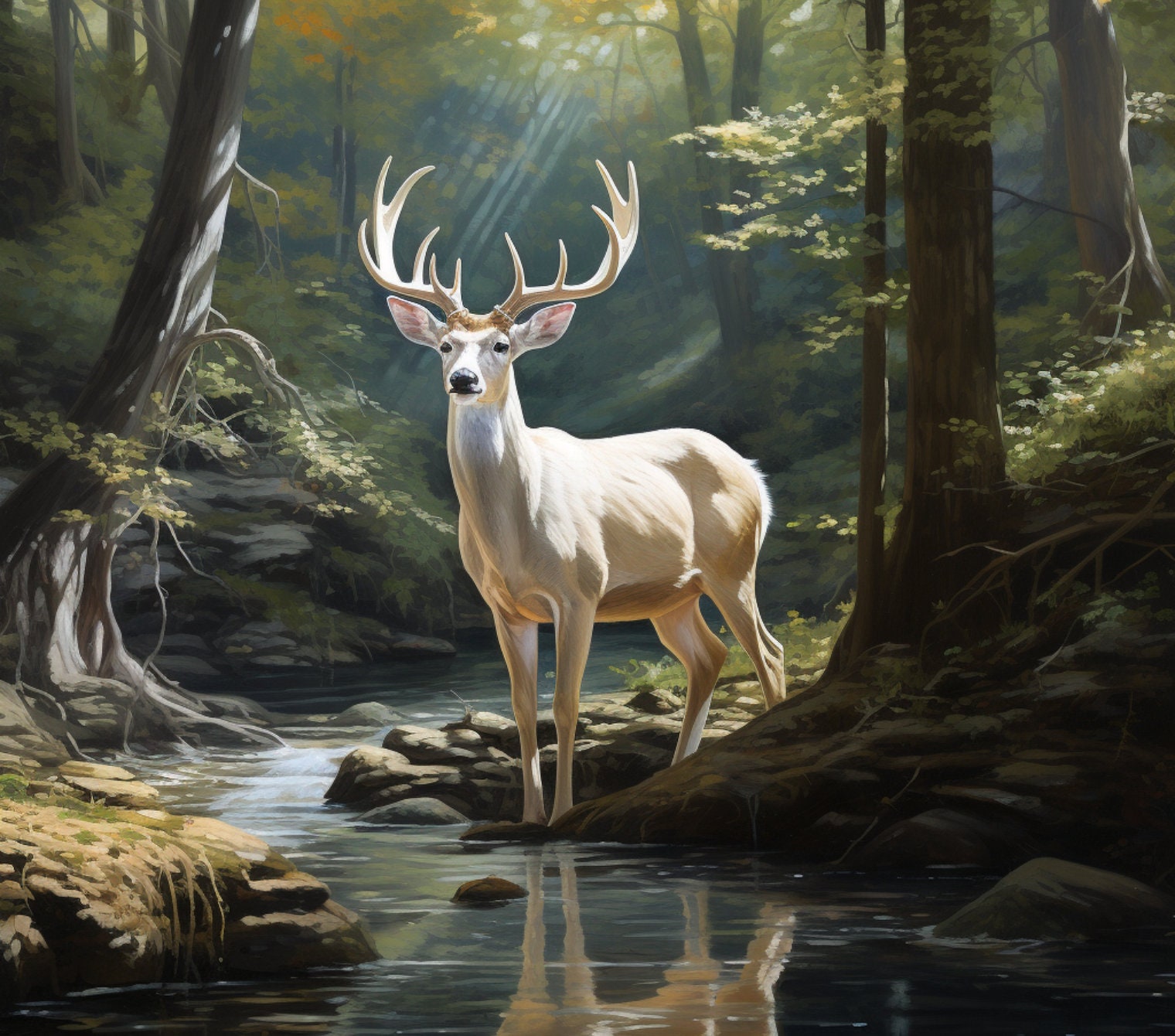 Infamous Ghost Deer Large Albino Whitetail Deer in Forest Setting - 3D ...