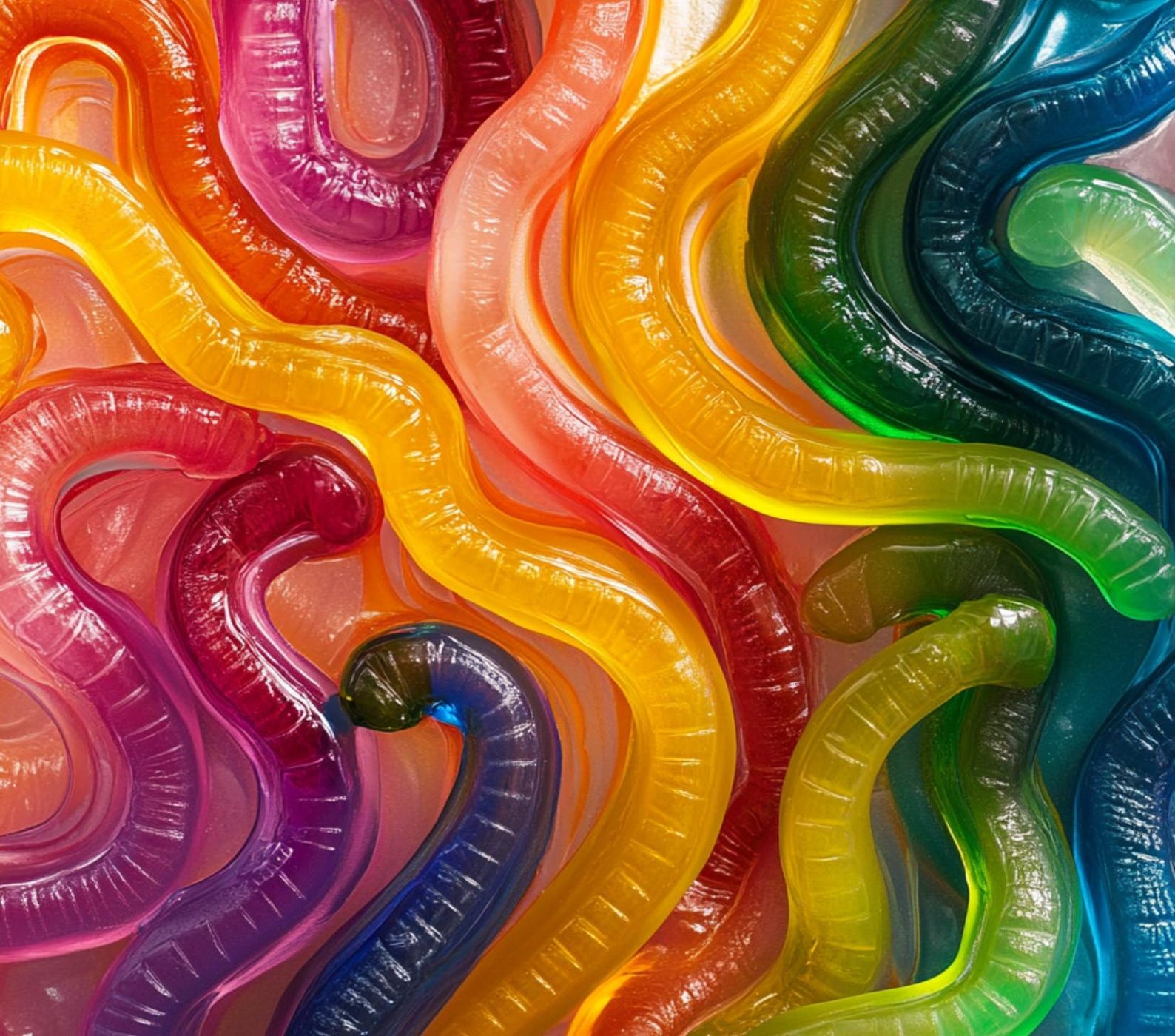 Wiggling Tasty Gummy Worms in a Burst of Color 3D Sublimation Skinny ...