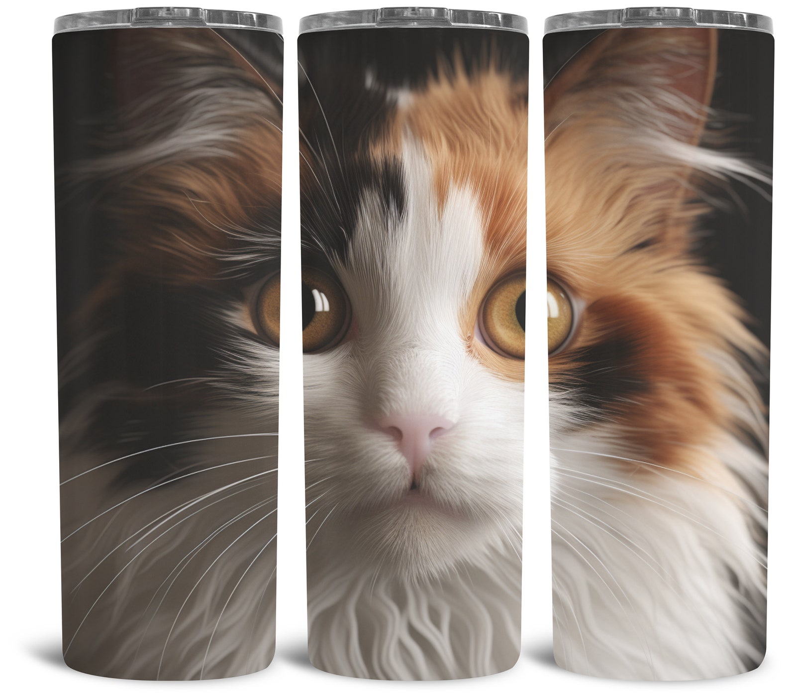 Adorable Fluffy Calico Cat Face Close up - 3D Sublimation 20 Oz Skinny ...