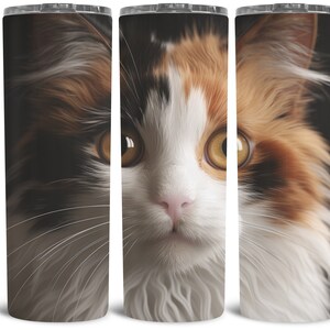 Adorable Fluffy Calico Cat Face Close up - 3D Sublimation 20 Oz Skinny ...
