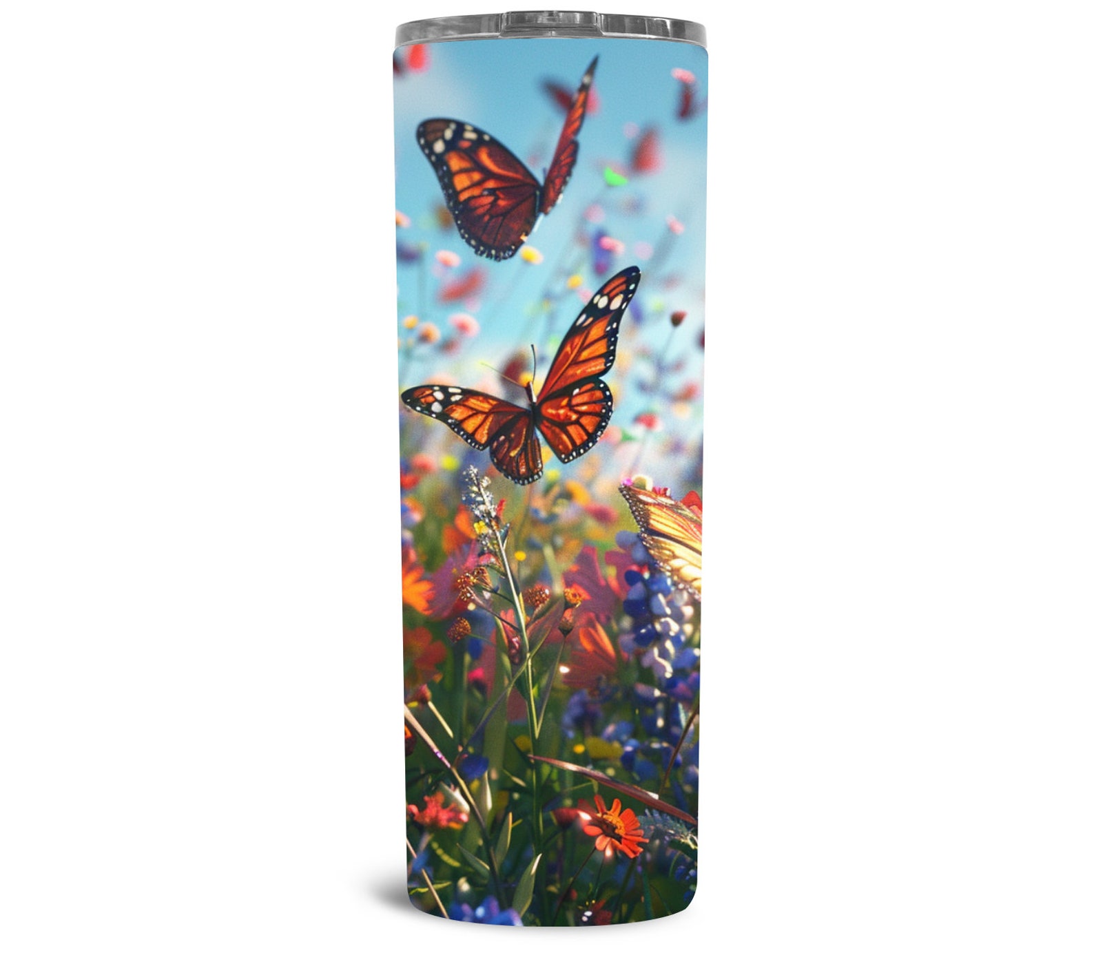 Beautiful Butterfly Swarm in Wildflowers 3D Sublimation 20 Oz Skinny ...