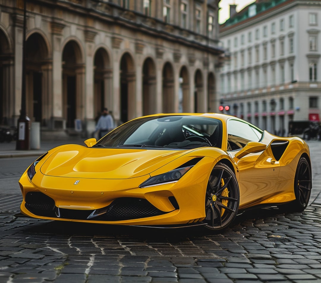 Yellow Ferrari F8 on Slate Brick Road 3D Sublimation 20oz Skinny ...