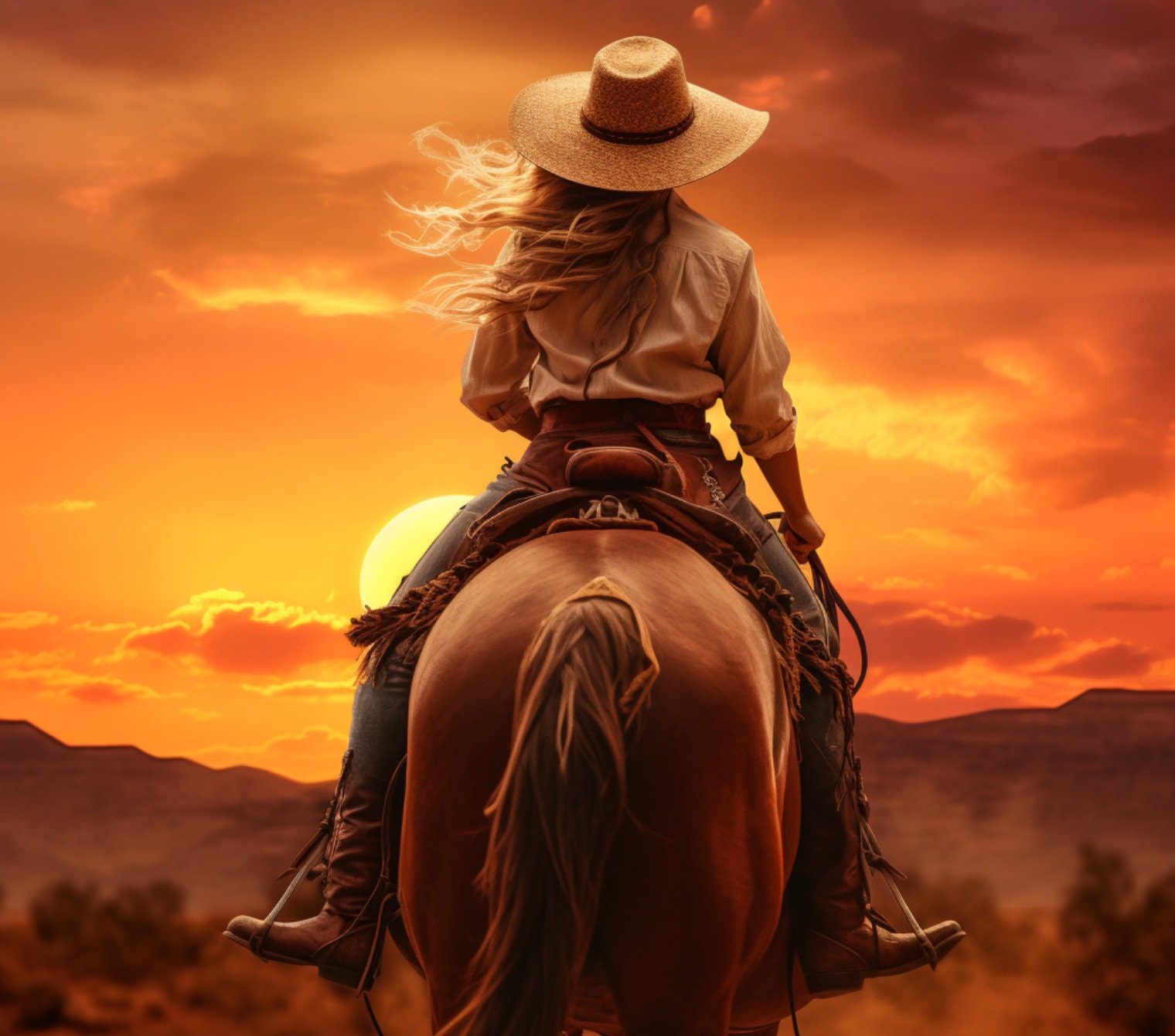 Cowgirl Riding Horse Into Sunset - 3D Sublimation 20 Oz Skinny Straight ...