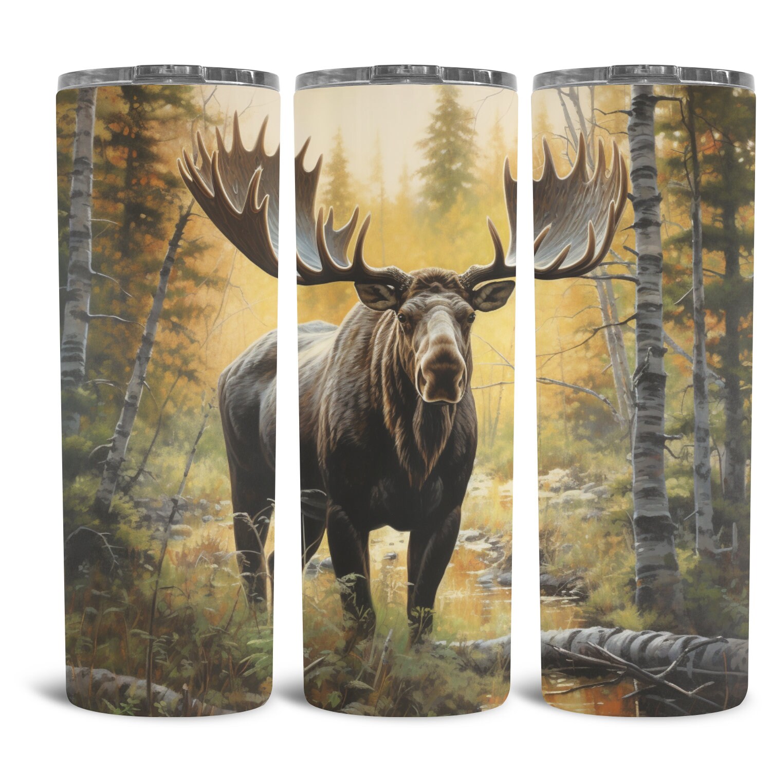 Large Bull Moose in the Forest - 3D Sublimation 20 Oz Skinny Straight ...