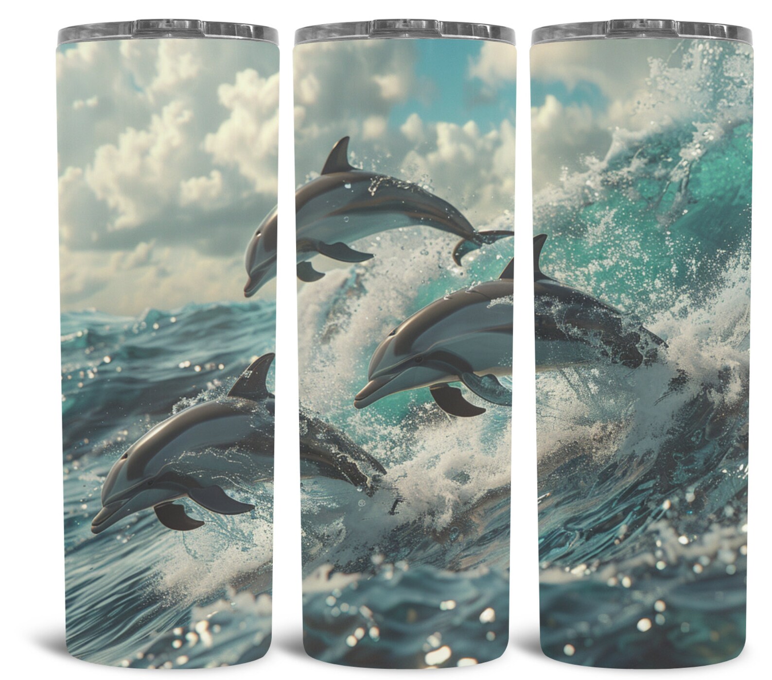 Trio of Bottlenose Dolphins Jumping the Waves 3D Sublimation 20 Oz ...