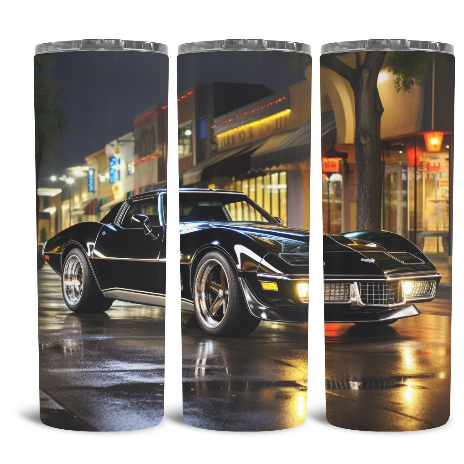 Black 1979 Chevy Corvette Nighttime Wet Roads 3D 20 Oz Skinny Straight ...