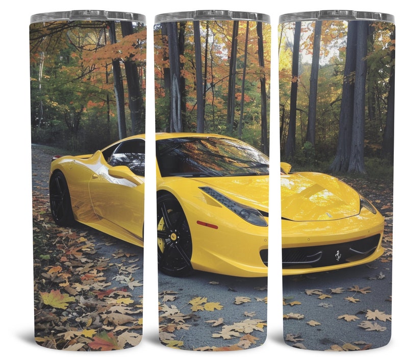 Yellow Ferrari 458 Autumn Scene 3D Sublimation 20oz Skinny Straight Tumblr Wrap 300 DPI PNG ...