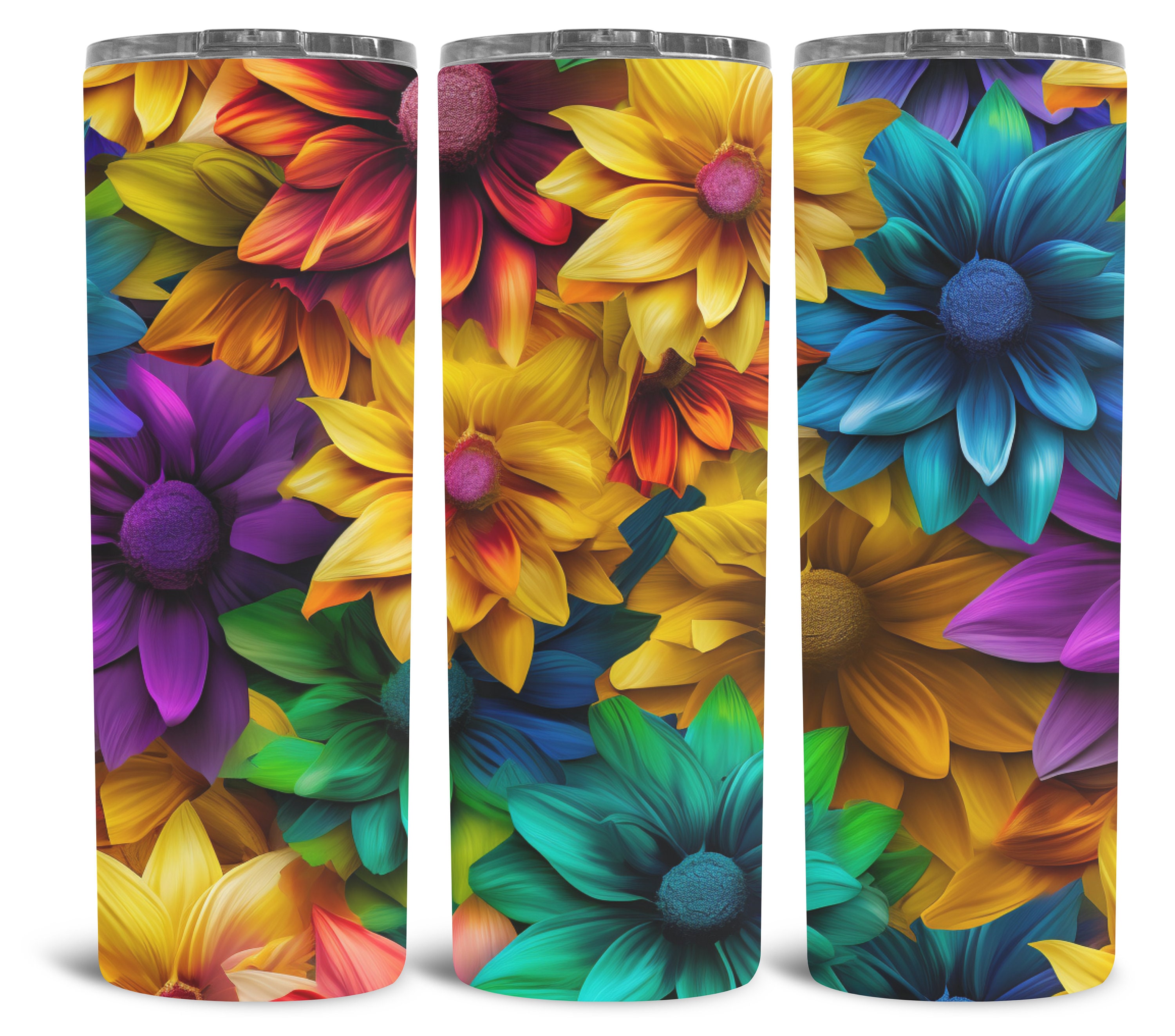 Psychedelic Hippy Tie Dye Sunflowers Pattern - 3D Sublimation 20 Oz ...