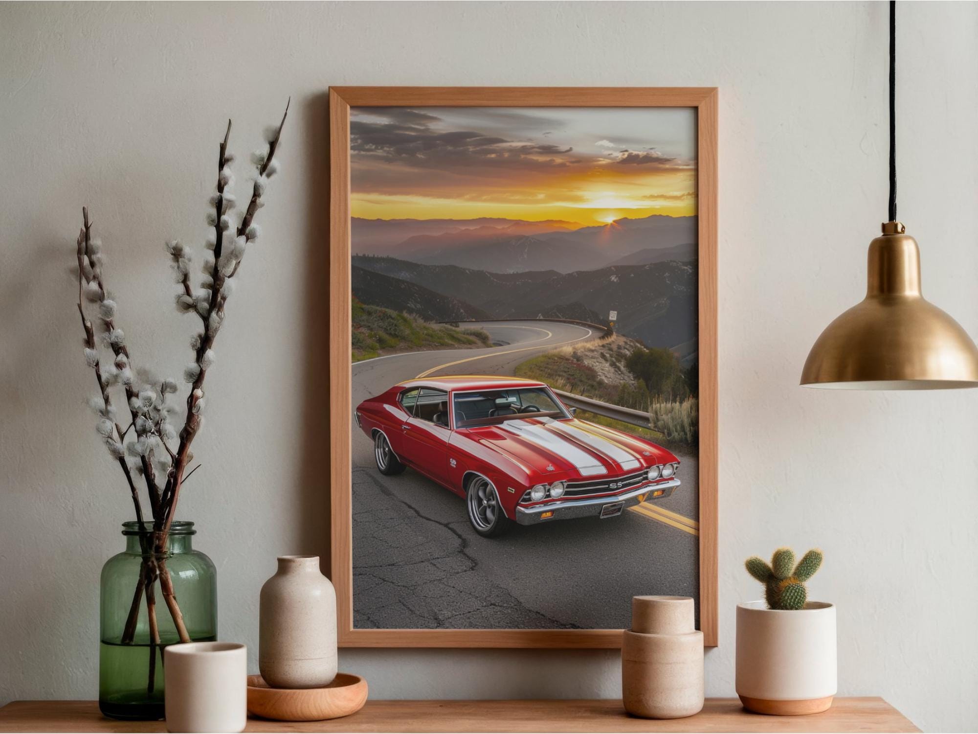 1969 Chevy Chevelle Sunset Wall Art, Classic Muscle Car Print, Vintage ...