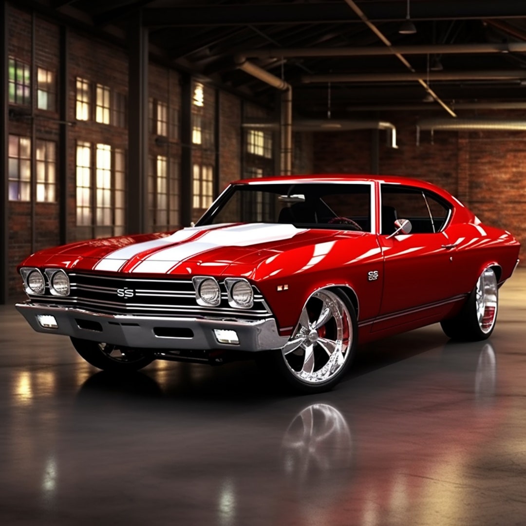 Classic Muscle Car 1969 Chevelle SS Red With White Stripes - 3D ...