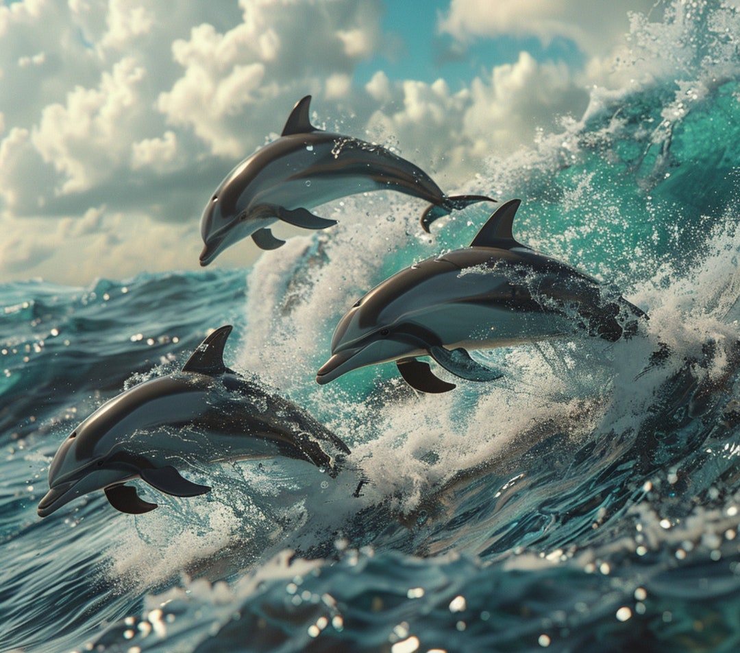 Trio of Bottlenose Dolphins Jumping the Waves 3D Sublimation 20 Oz ...