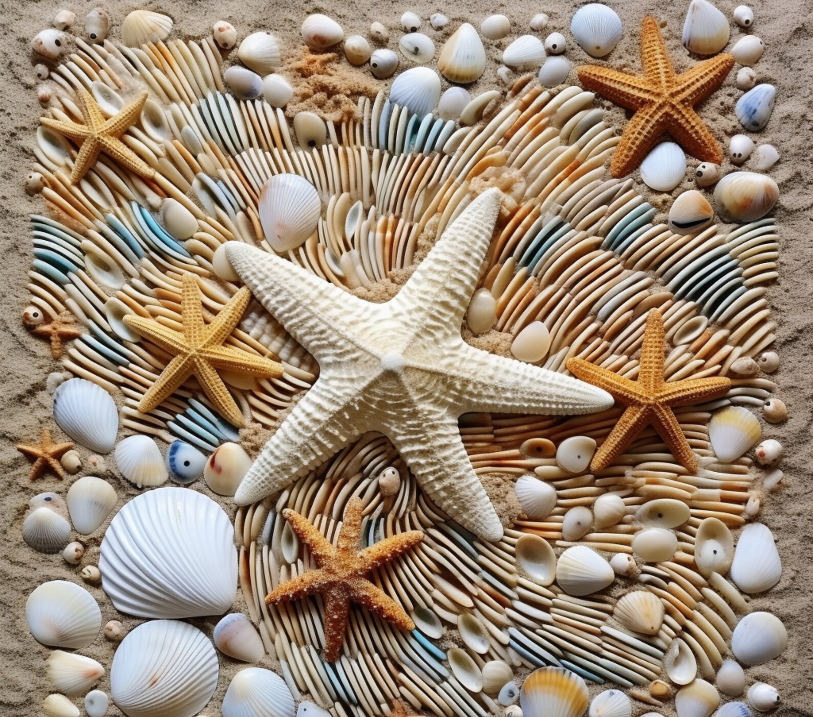 Mosiac Art Starfish Seashells Beach Sand 3D Realistic - Etsy