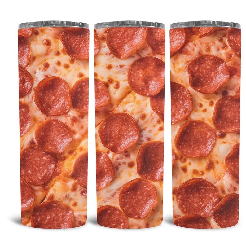 Hot Cheesy Pepperoni Pizza Pattern - 3D Sublimation 20 Oz Skinny Straight Tumbler Wrap - 300 DPI ...