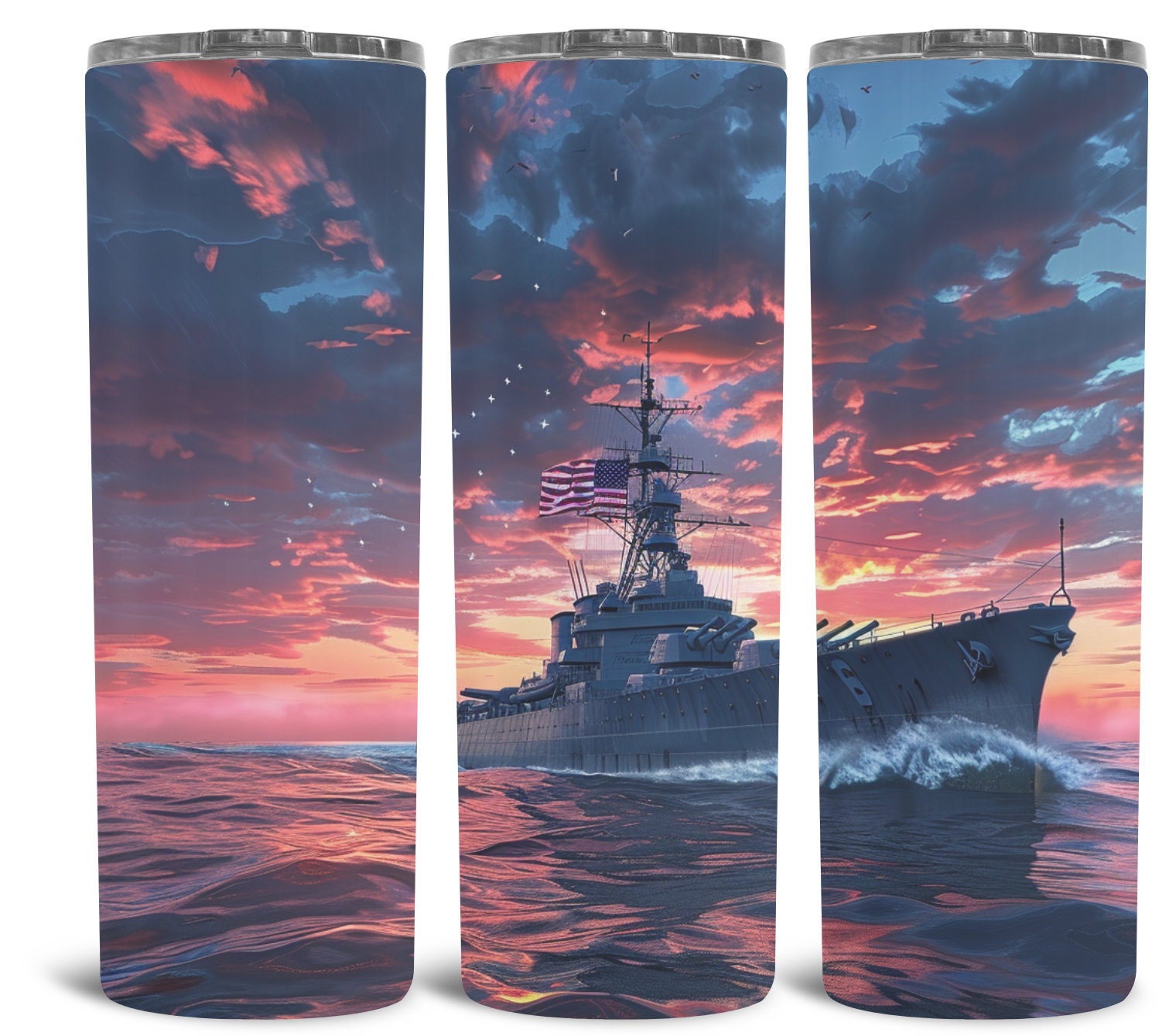 U.S. Navy Battleship Cruising Ocean During Sunset 3d Sublimation Skinny ...