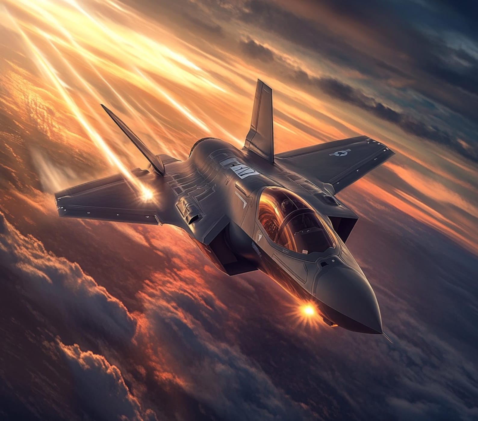 US Miliary Air Force F35 Lightning Fighter Jet Speeding Across Sky 3D ...