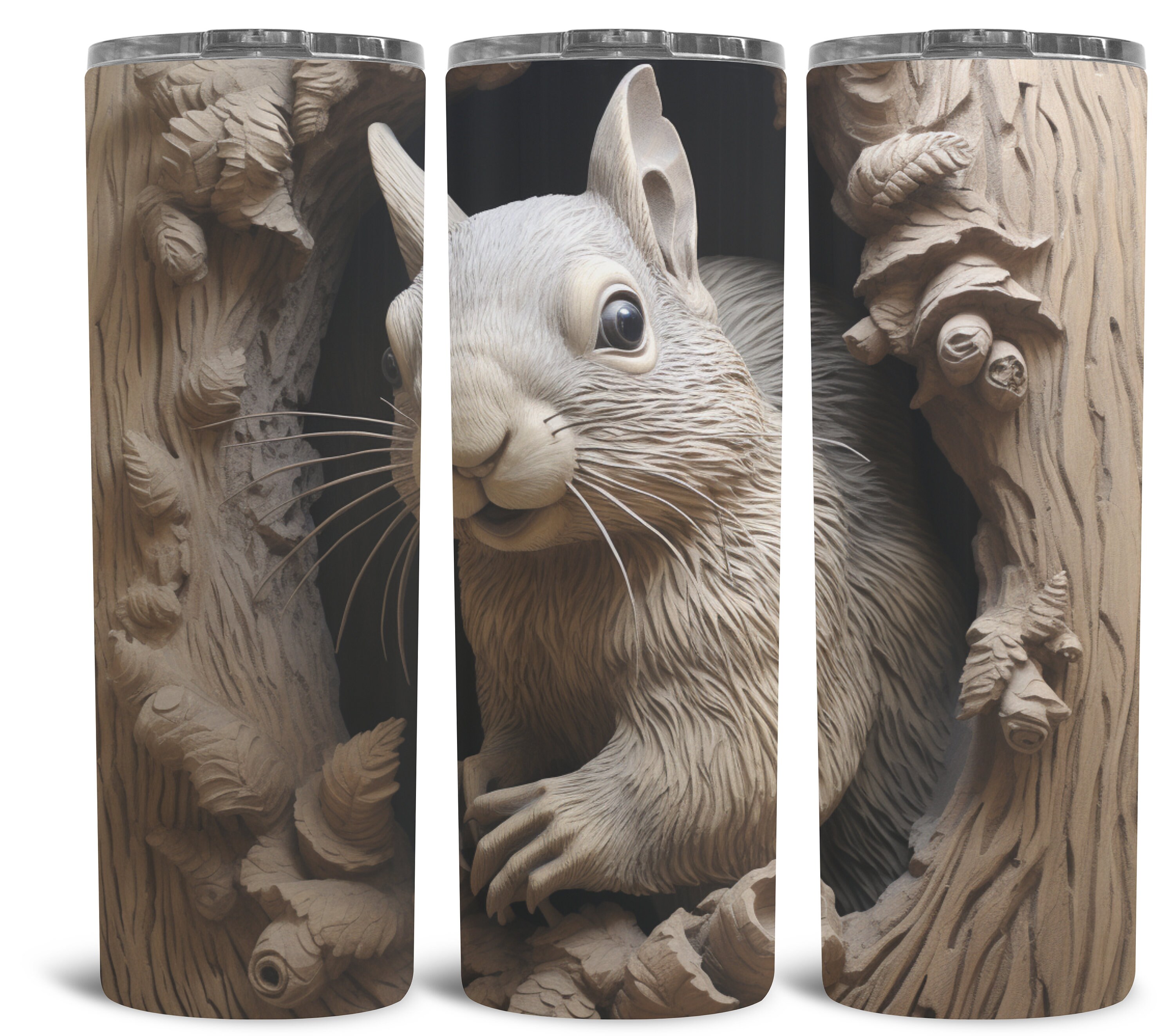 3D Lifelike Wood Carving Squirrel in Tree Tumbler Wrap - 3D Sublimation ...