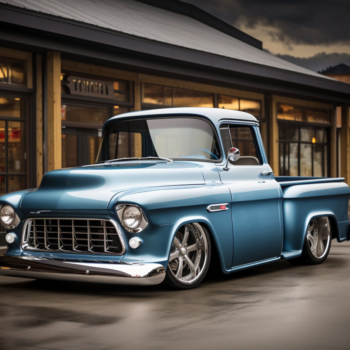 Classic 1955 Blue Chevrolet Pickup Truck - 3D Sublimation 20 Oz Skinny Straight Tumbler Wrap ...