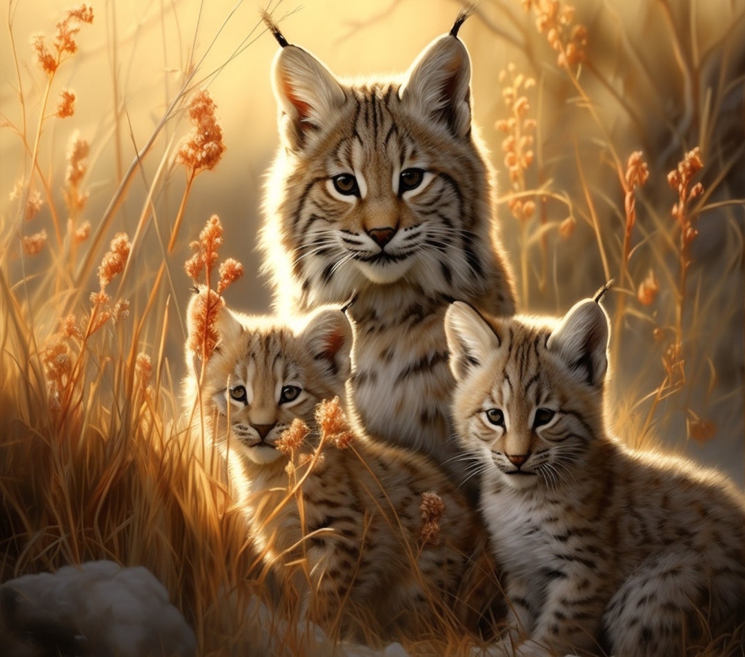 Bobcat Mother & Kittens Sunbathing in the Brush 3D Sublimation 20 Oz ...