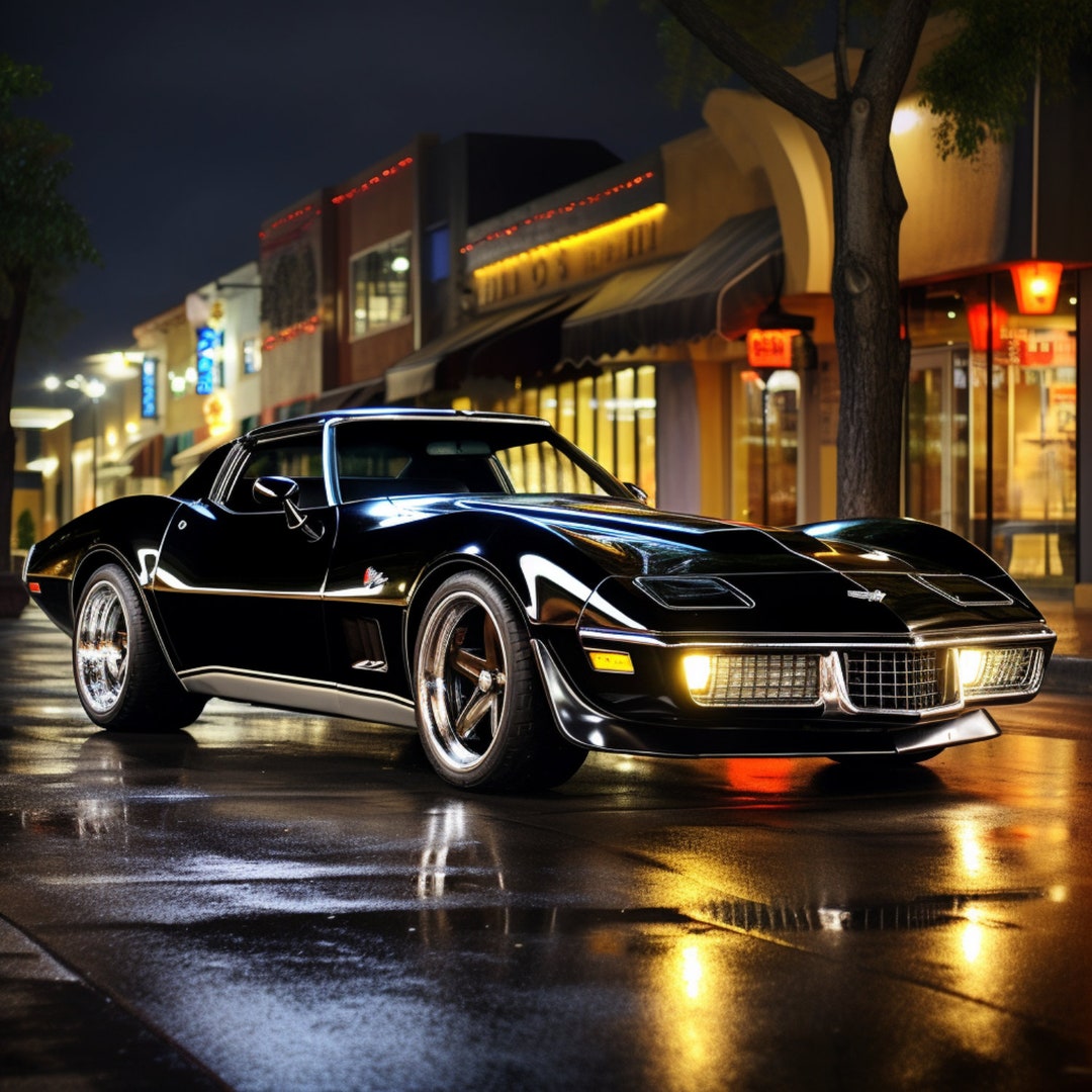 Black 1979 Chevy Corvette Nighttime Wet Roads 3D 20 Oz Skinny Straight ...