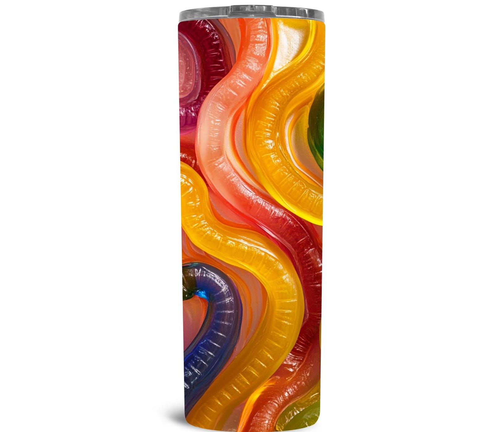 Wiggling Tasty Gummy Worms in a Burst of Color 3D Sublimation Skinny ...