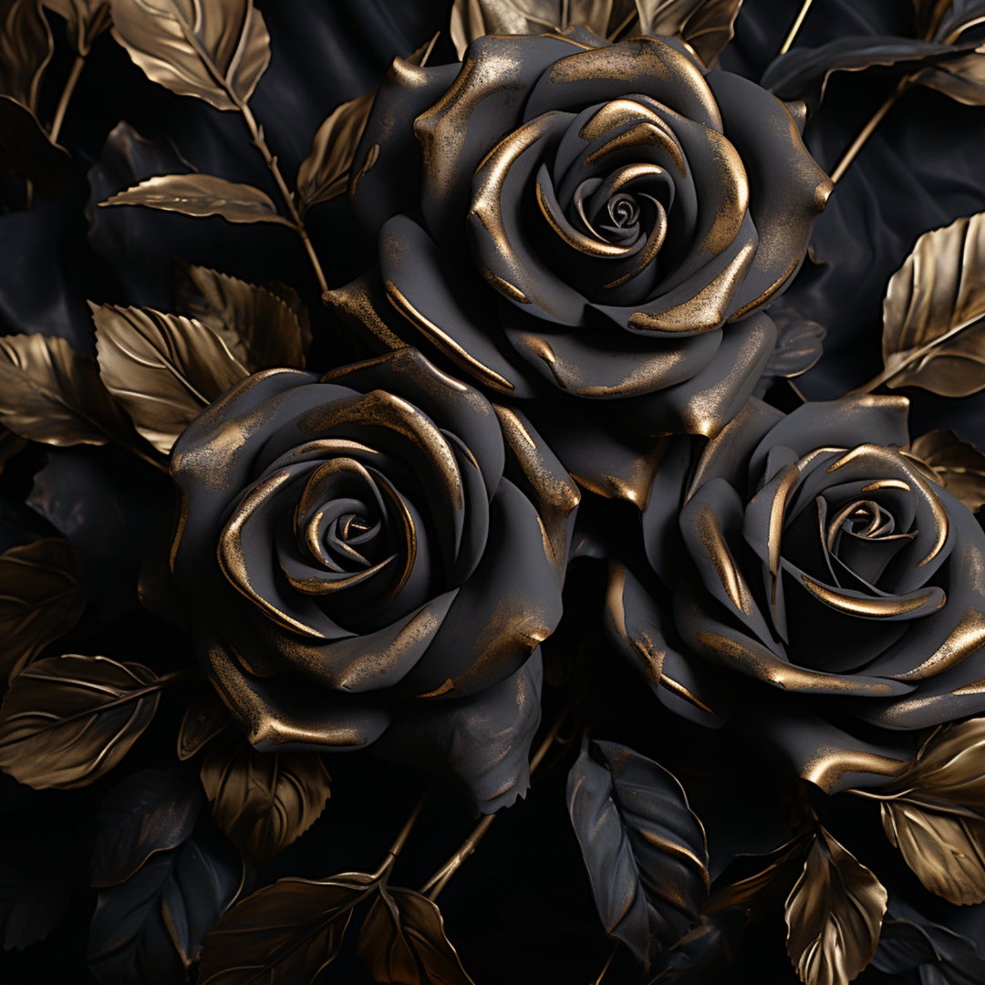 Black Rose Blooms Golden Edges Bouquet Pattern - 3D Sublimation 20 Oz ...