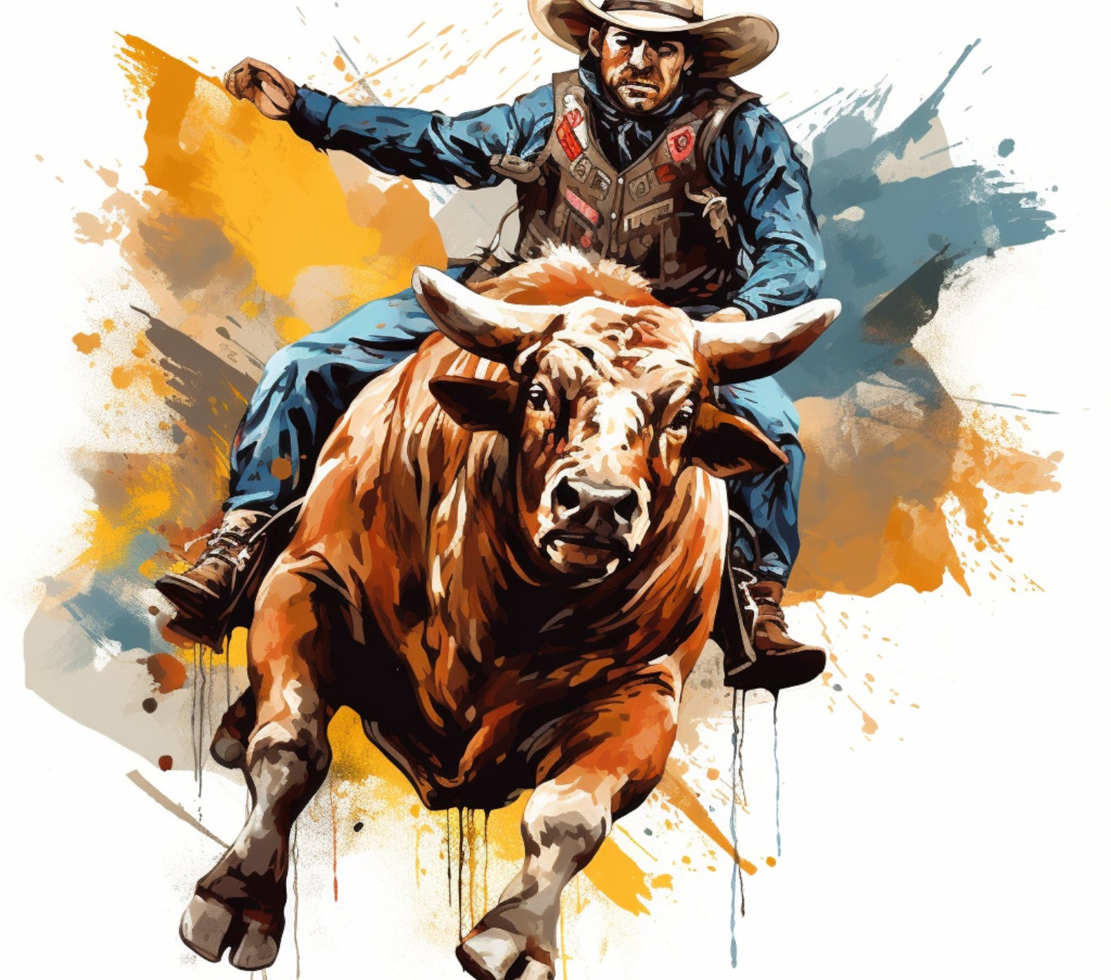 Watercolor Action Shot Cowboy Riding A Bull 3D Sublimation 20 Oz Skinny ...