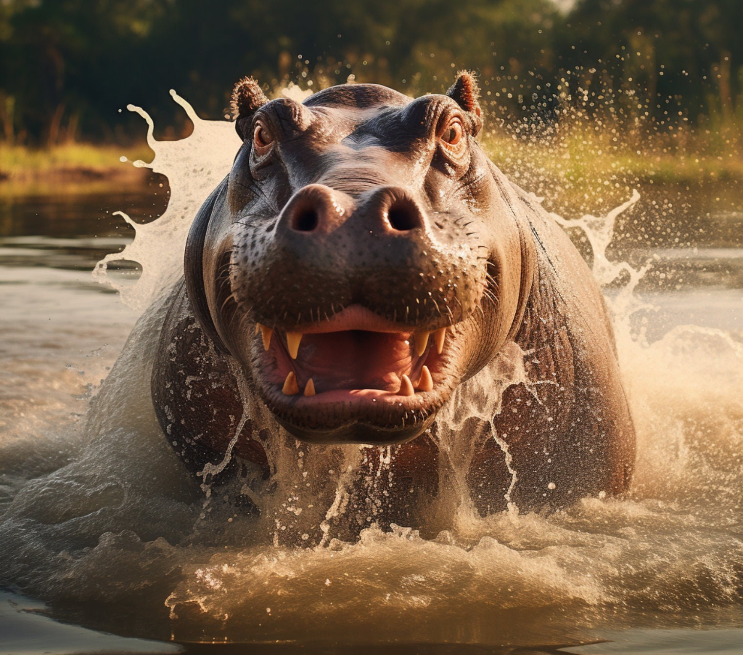 Hippopotamus Attacking Bursting Out of Water 3D Sublimation 20oz Skinny ...