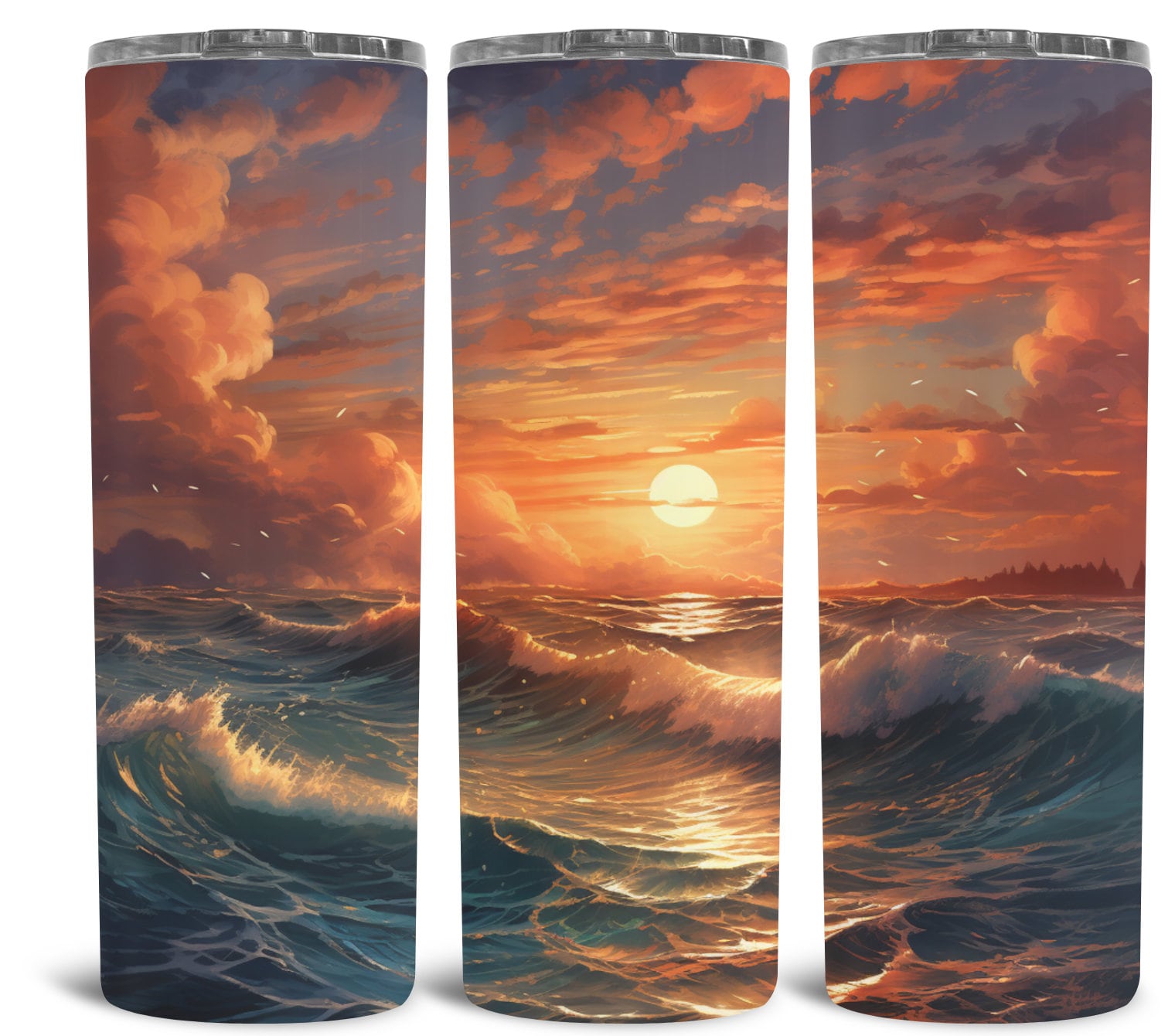Sunset Out at Sea - 3D Sublimation 20 Oz Skinny Straight Tumbler Wrap ...