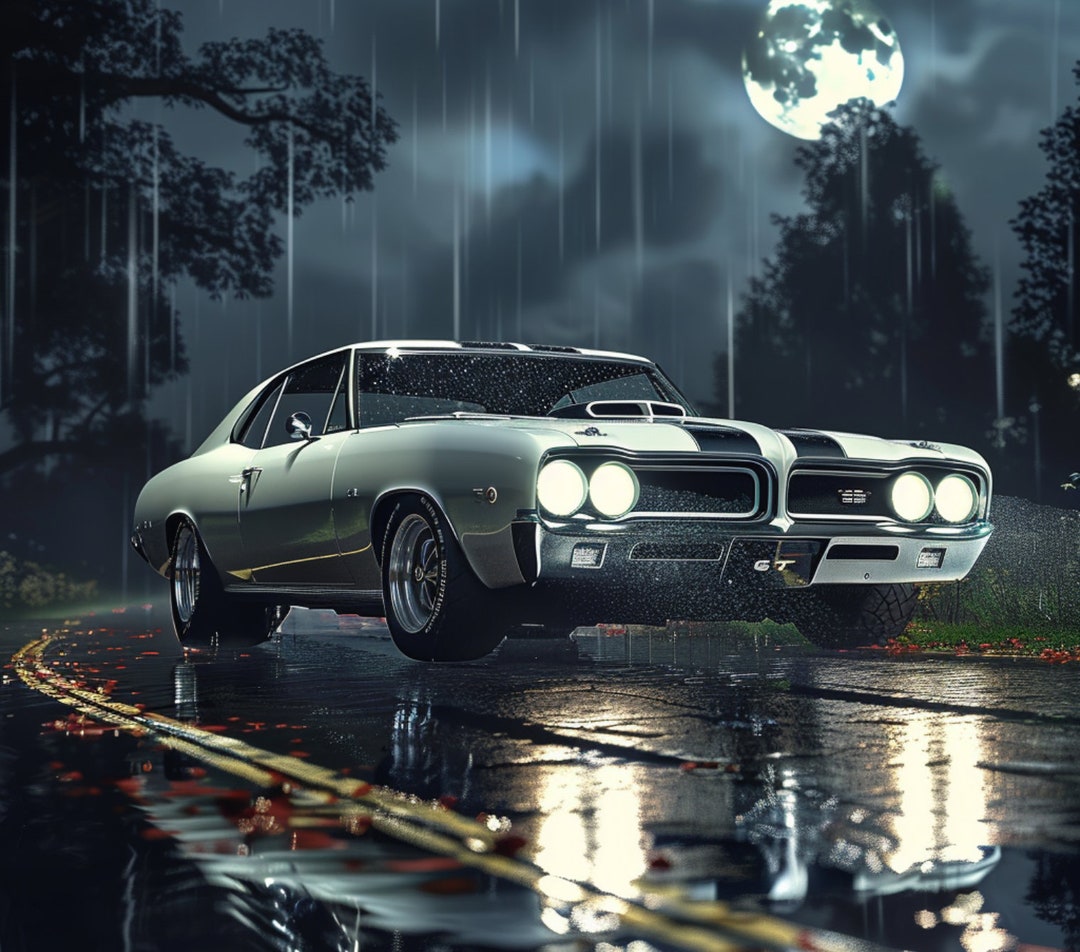 Classic 1967 Silver Gto Rainey Drive Under A Full Moon 3D Sublimation ...
