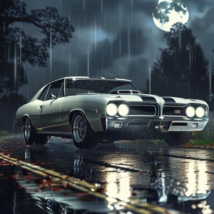 Classic 1967 Silver Gto Rainey Drive Under A Full Moon 3D Sublimation ...