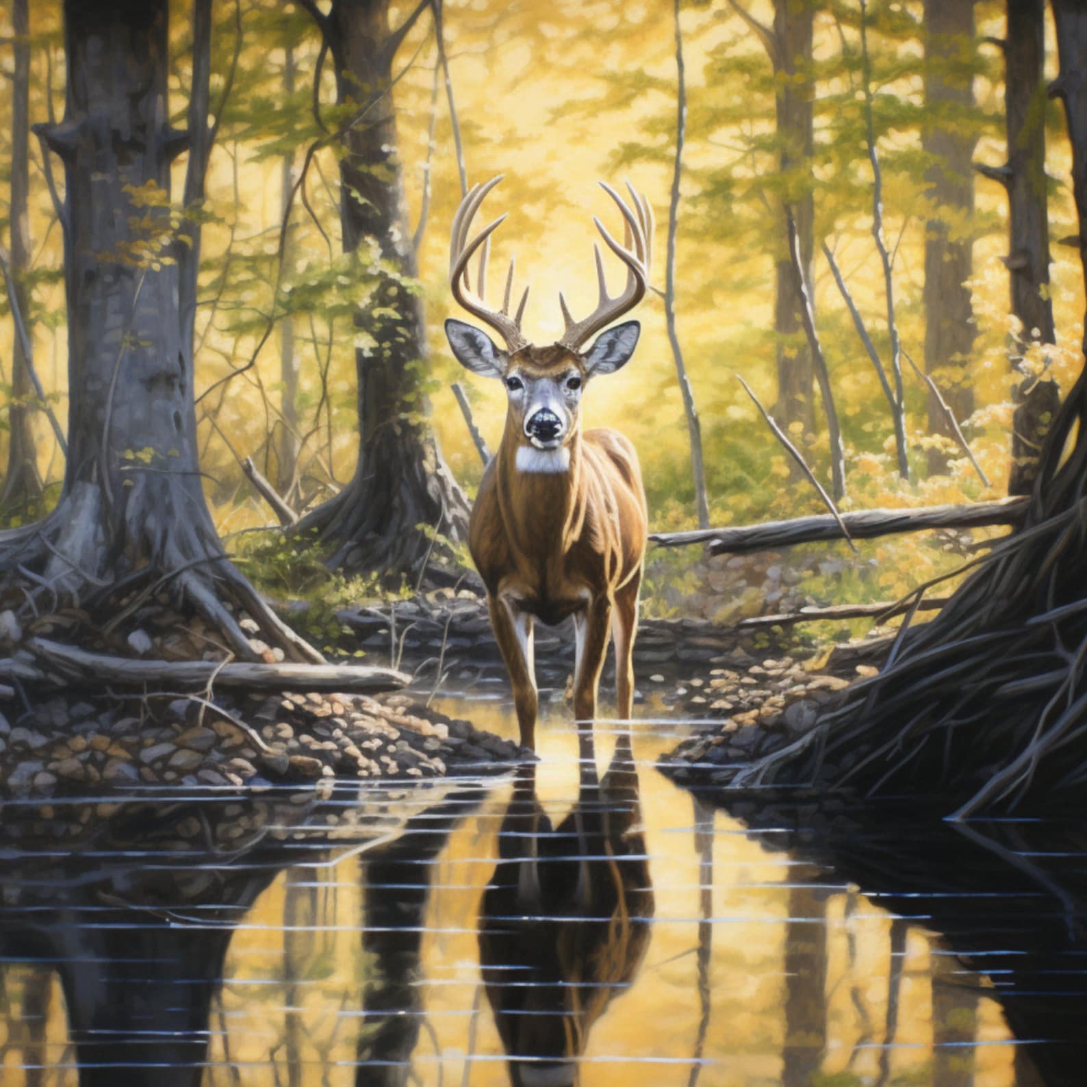 Hunters Dream Large Whitetail Buck at Backwoods Waterhole Tumbler Wrap ...