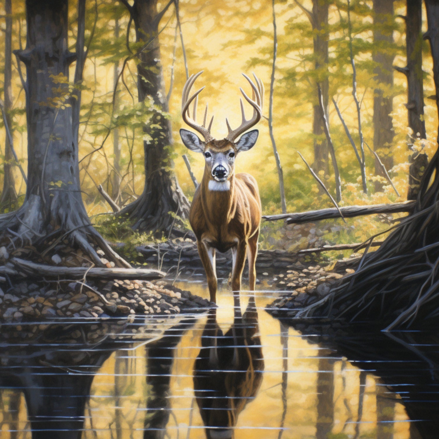 Hunters Dream Large Whitetail Buck at Backwoods Waterhole Tumbler Wrap ...