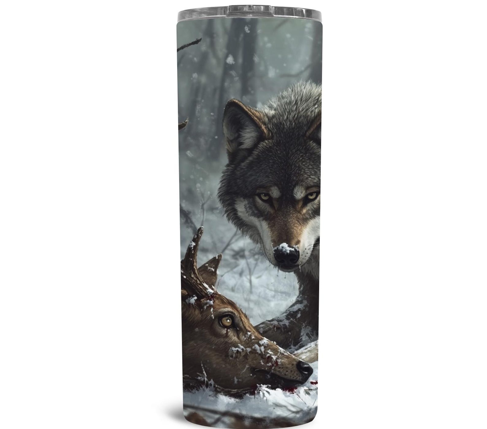Wolf Guarding Fresh Deer Kill in a Snowy Scene 3D Sublimation Skinny ...