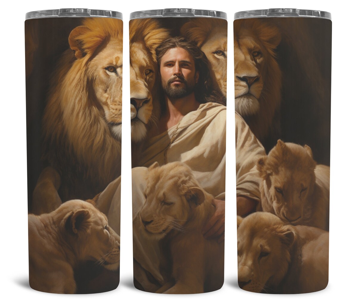 Bible Story Daniel in Lions Den - 3D Sublimation 20 Oz Skinny Straight ...