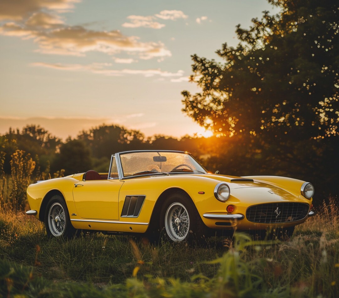Classic Yellow Ferrari Spider Convertible at Sunset 3D Sublimation 20oz ...