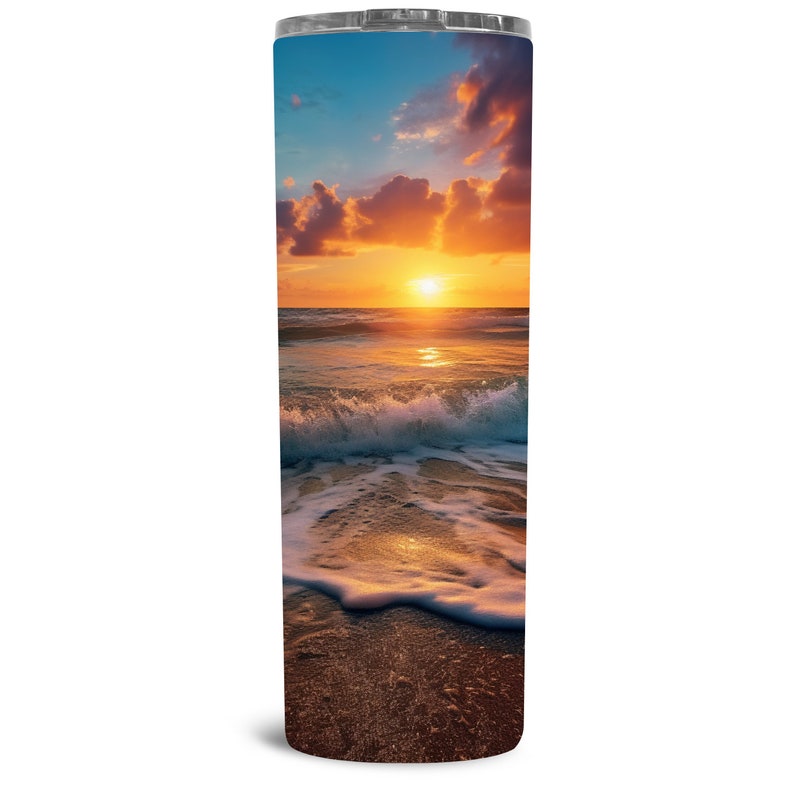 Beautiful Beach Sunset - 3D Sublimation 20 Oz Skinny Straight Tumbler Wrap - 300 DPI PNG ...